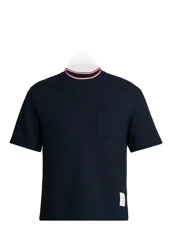 Thom Browne Rwb Tipped Crewneck Cotton-linen T-shirt - Navy