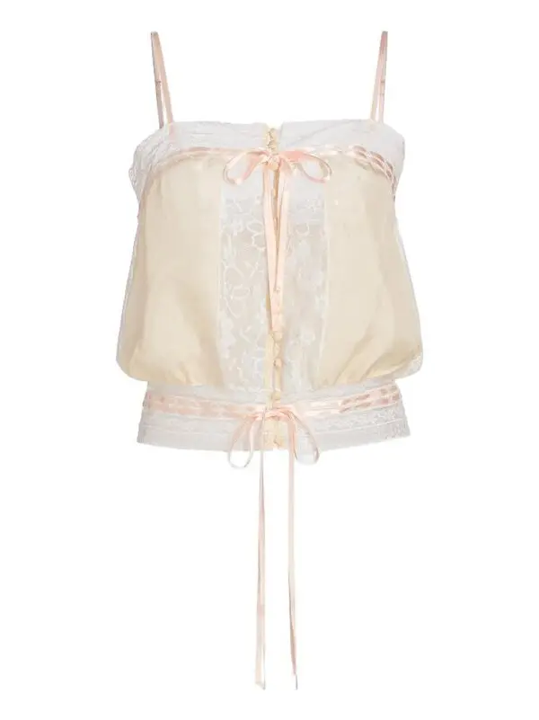 Ronny Kobo Laila Silk Lace-trim Top - Ivory