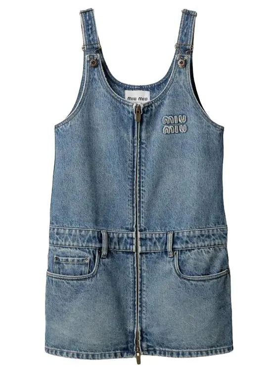 Miu Miu Denim And Poplin Zipper Dress - Blue