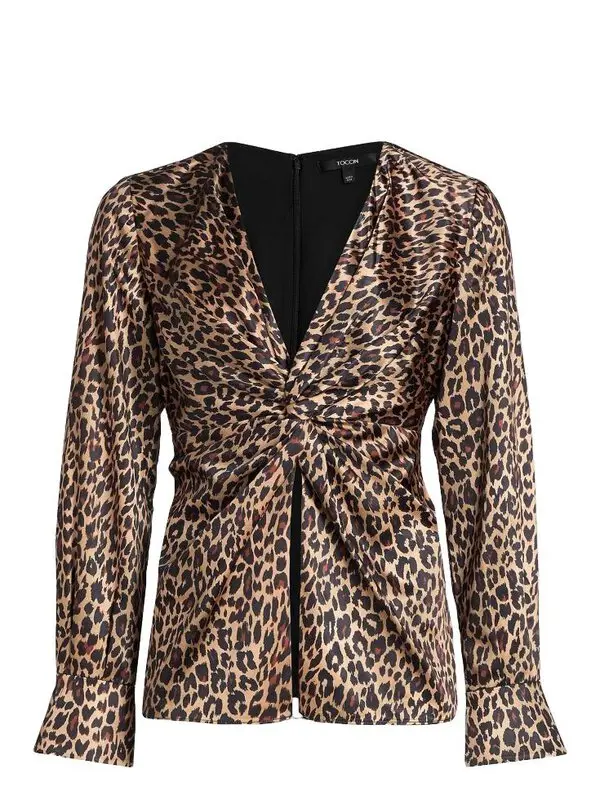 TOCCIN Lauren -print Satin Twist-front Blouse - Leopard