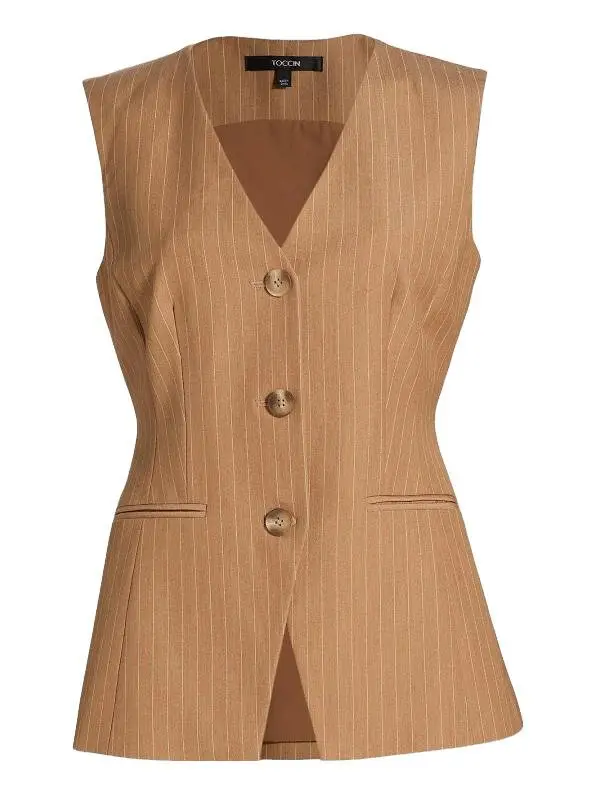 TOCCIN Tibbie Pinstriped Cutaway Vest - Latte