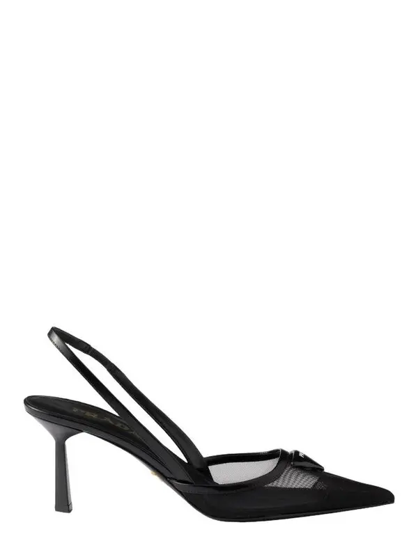 Prada Mesh 75mm Fabric Slingback Pumps - Black