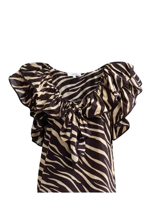 Ronny Kobo Aubrey -print Cotton Ruffle Top - Zebra