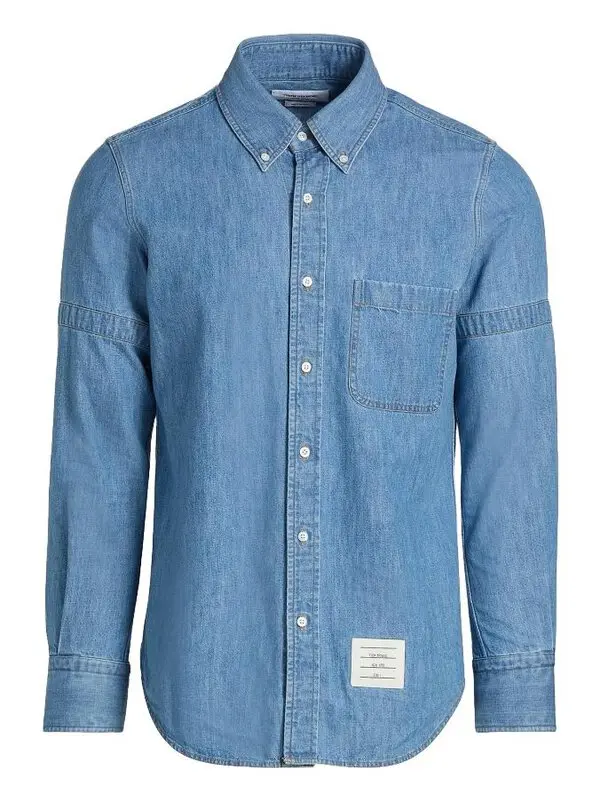 Thom Browne Button-down Cotton Denim Shirt - Light Blue