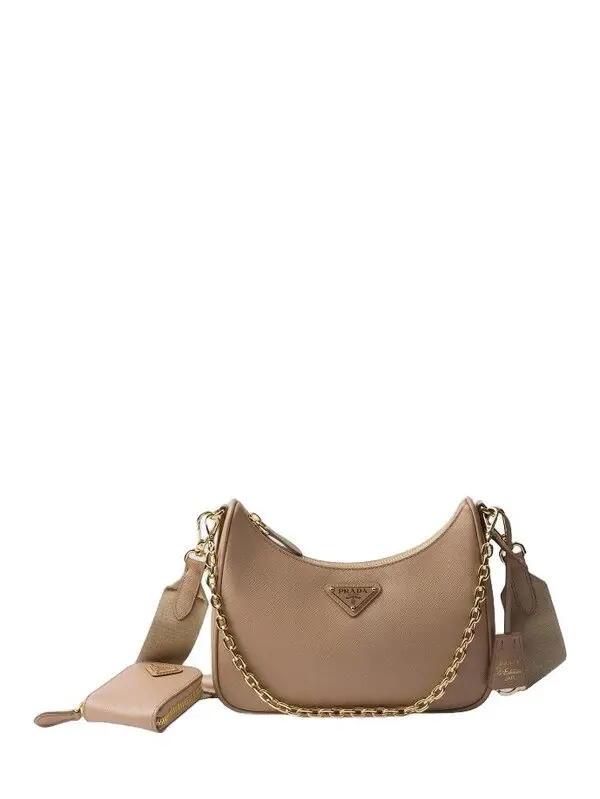 Prada Re-edition 2005 Saffiano Leather Shoulder Bag - Beige