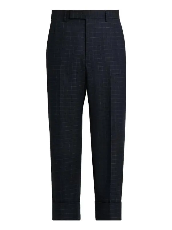 Thom Browne Windowpane Check Cotton-wool Suiting Trousers - Navy