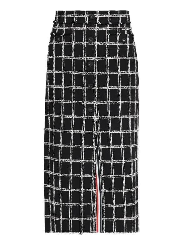 Thom Browne Windowpane Tweed Cardigen Midi Skirt - Black