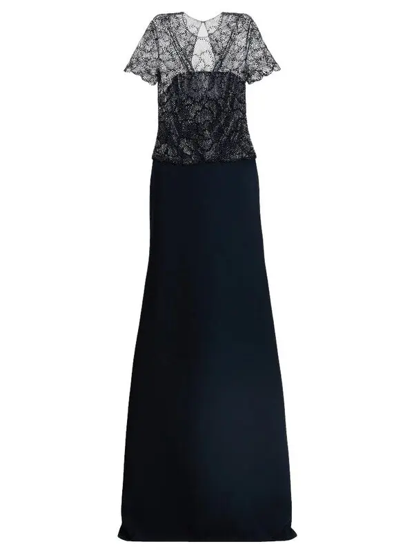 Naeem Khan Beaded Bodice Trumpet Gown - Navy