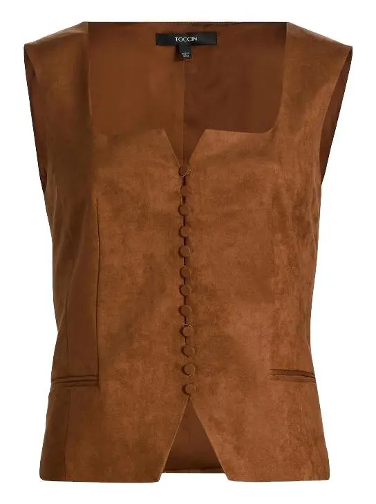 TOCCIN Ariana Faux-suede Button-front Top - Brandy