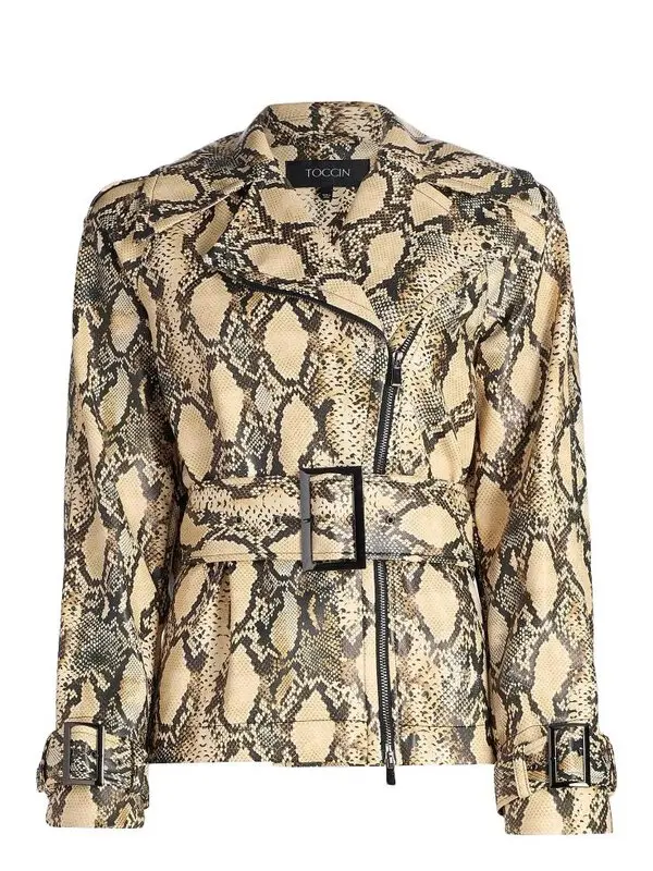 TOCCIN Brando Snake-embossed Faux Leather Biker Jacket - Python