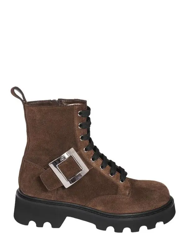 ROGER VIVIER Viv Rangers Truck Leather Ankle Booties - Marrone