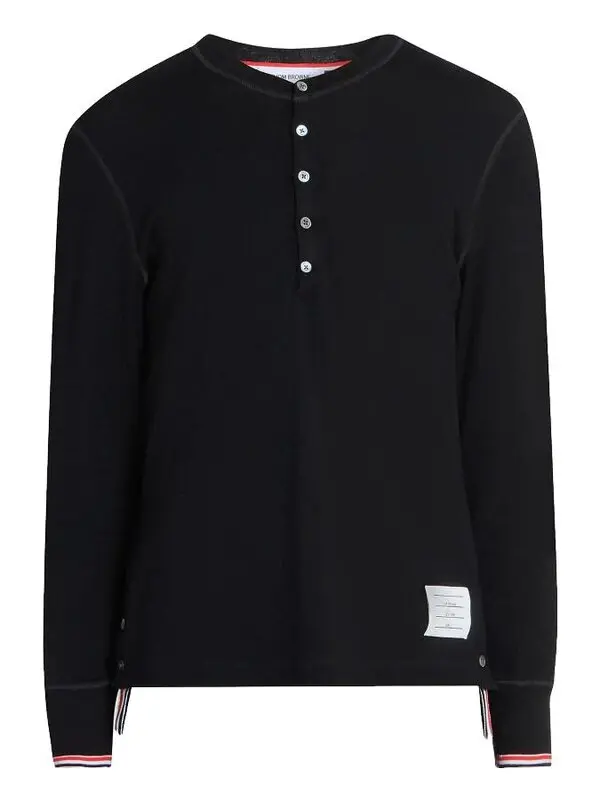 Thom Browne Rwb Tipping Stripe Wool Jersey Henley Shirt - Black