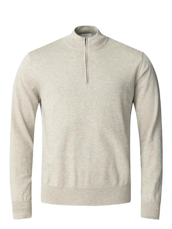 Eton Cotton-cashmere Fine Weave Quarter-zip Sweater - Beige