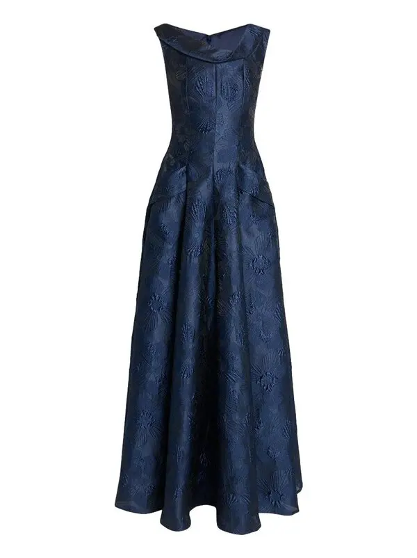 Talbot Runhof Floral Jacquard Ballgown - Armada