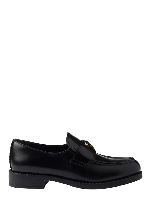 Prada S Brushed Leather Loafers - Black
