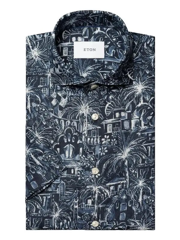 Eton Slim-fit Garden Linen Shirt - Blue