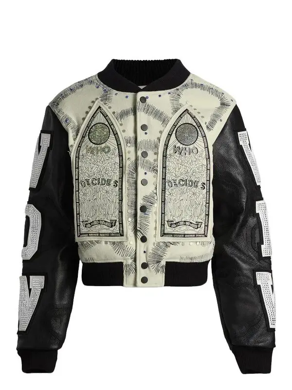 WHO DECIDES WAR Hardware Cathedral Varsity Jacket - Cloud Coal