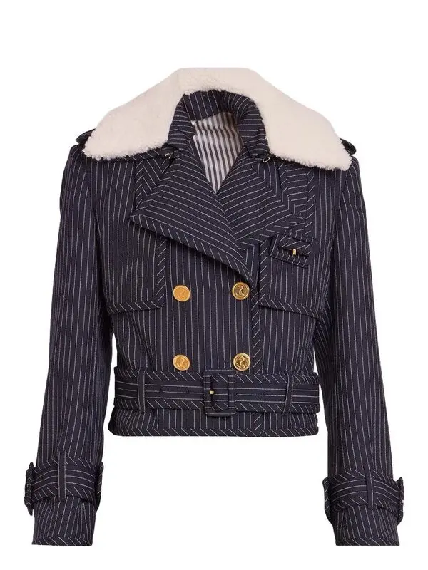 Thom Browne Striped Virgin Wool-shearling Trench Jacket - Navy