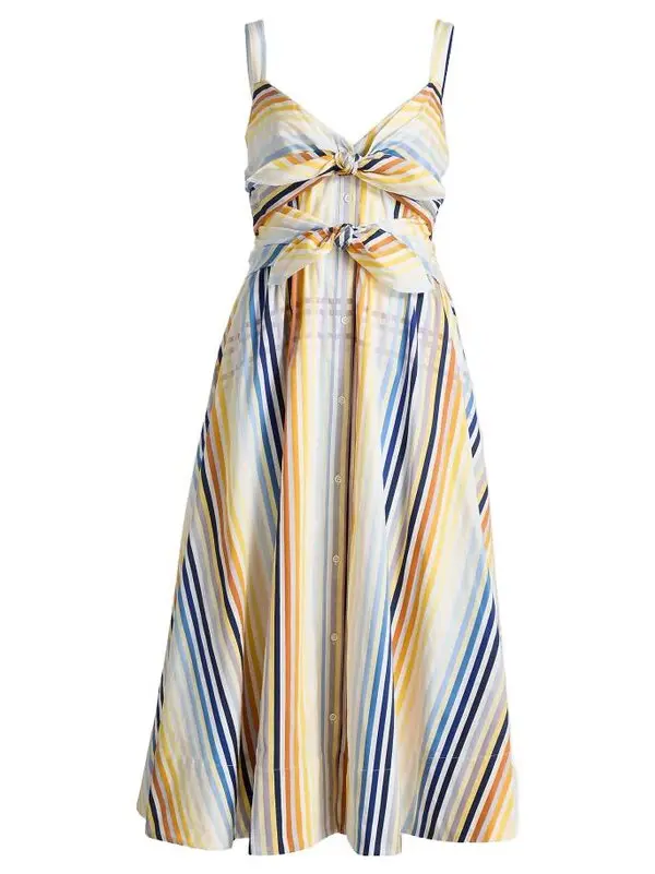 TOCCIN Wren Striped Double-tie Cotton Midi-dress - Sunset