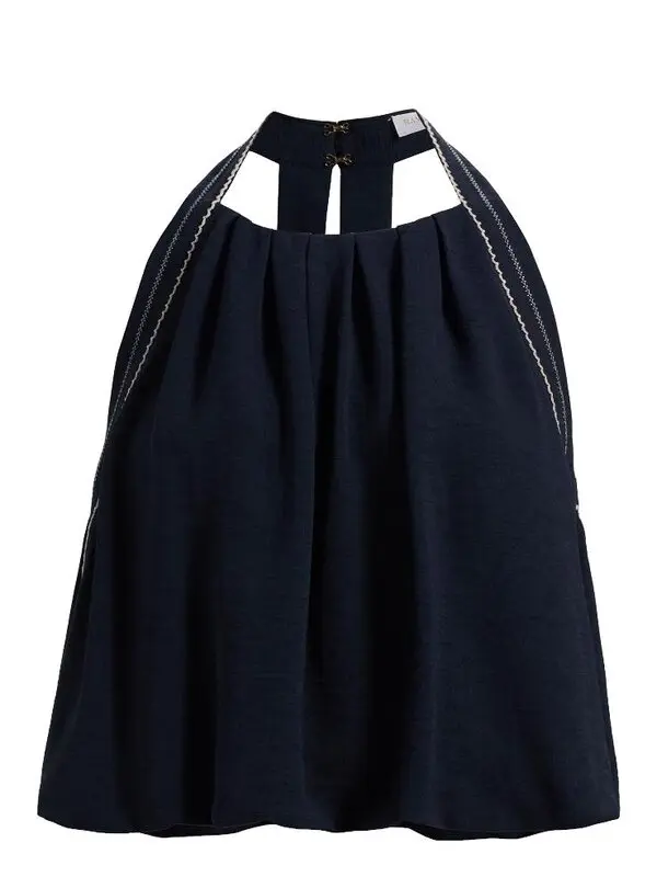 Ramy Brook Briar Halterneck Embroidered Blouse - Navy