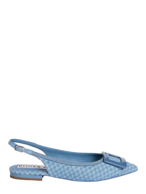 ROGER VIVIER Gommettine Woven Geometric Cotton Ballerina Flats - Denim