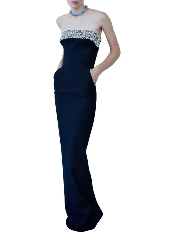 THE NEW ARRIVALS ILKYAZ OZEL Morticia Embelished Strapless Gown - Orpheon