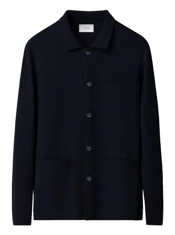 Eton Merino Wool Knit Cardigan - Navy