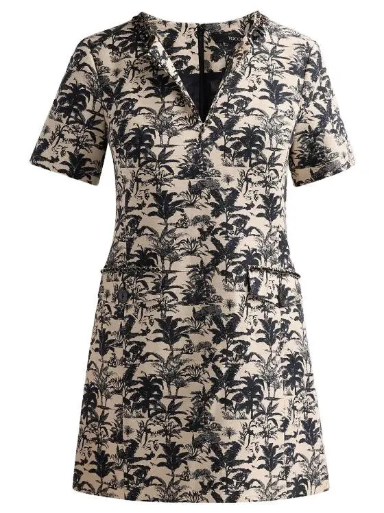 TOCCIN Blythe Palm Tree Jacquard Mini Shift Dress - Jet Natural