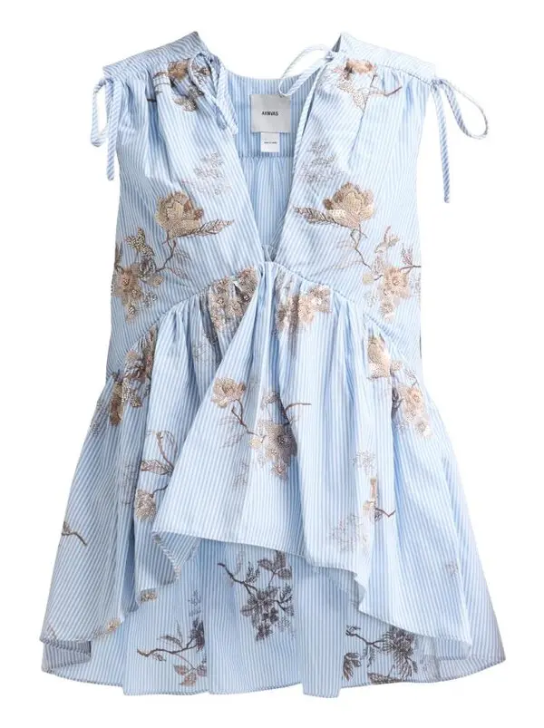 AKNVAS Lamia Embroidered Poplin Top - Multi Blue