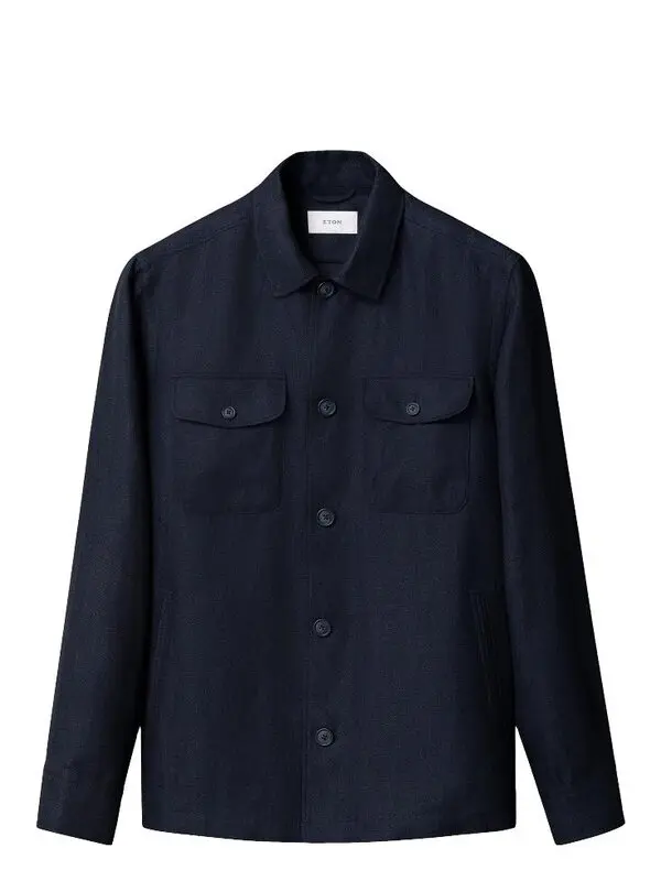 Eton Herringbone Linen-blend Shirt Jacket - Navy