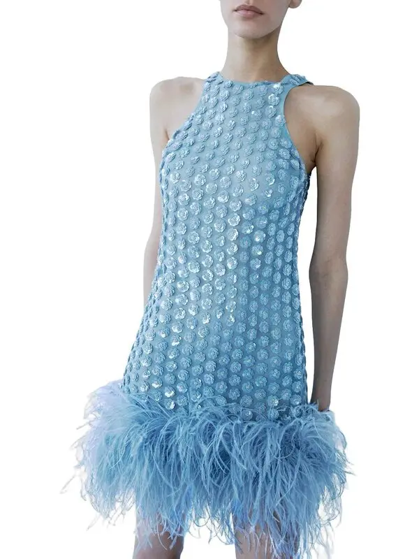 THE NEW ARRIVALS ILKYAZ OZEL Bixi Sequined Feather-trim Minidress - Crysalin