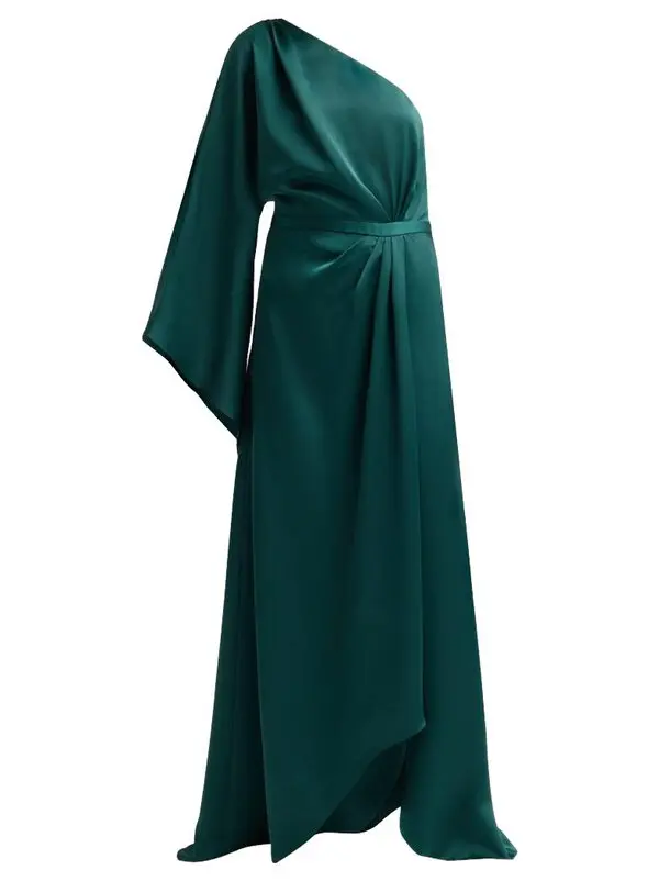 Ramy Brook Opal One-shoulder A-line Gown - Deep Emerald