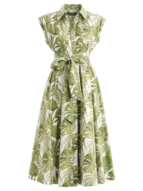 TOCCIN Serena Printed Midi Shirtdress - Repeat Palm