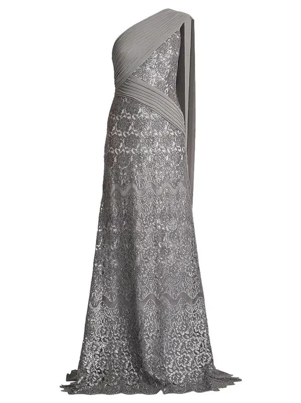 Tadashi Shoji Sequined Lace One-shoulder Gown - Mist