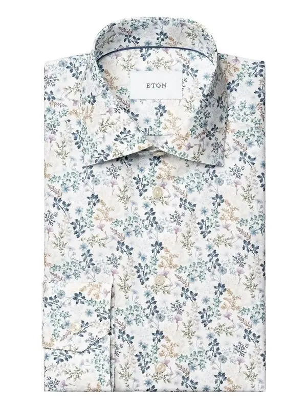 Eton Floral Slim-fit Cotton Twill Shirt - Blue