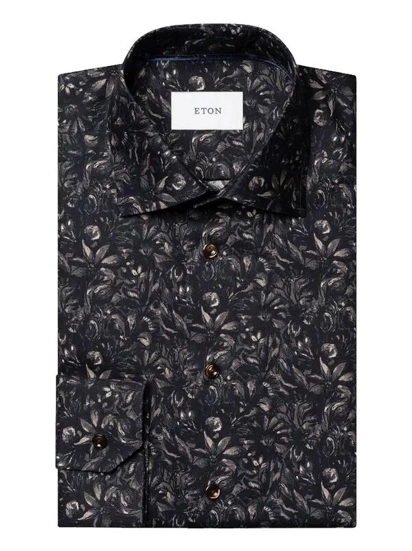 Eton Floral Slim-fit Cotton Twill Shirt - Brown