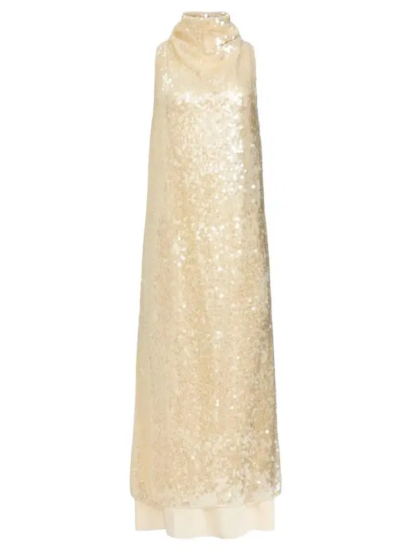 Altuzarra Noor Sequined Draped Cocktail Dress - Macadamia