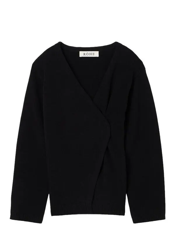 RÓHE Relaxed Wool-cashmere Wrap Cardigan - Black