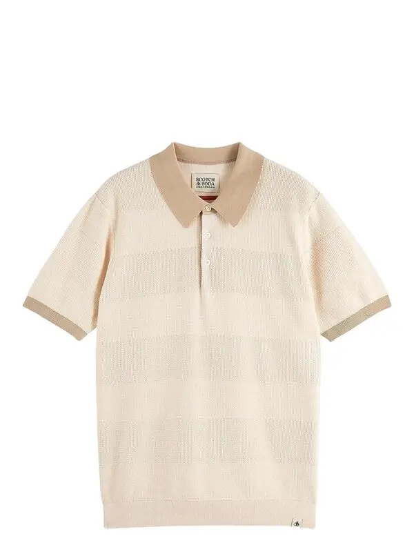 Scotch & Soda Textured Cotton Knit Polo Shirt - Eggshell