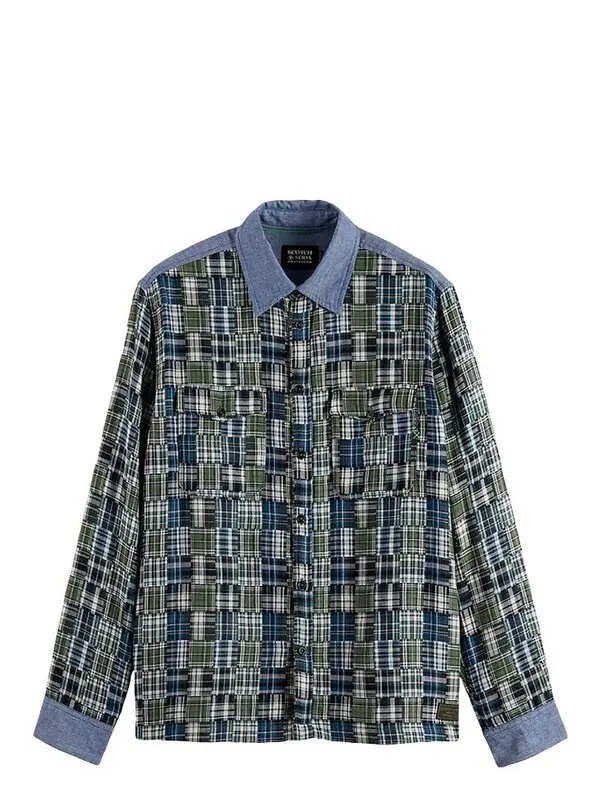 Scotch & Soda Patchwork Flannel Relaxed-fit Button-front Shirt - Thyme Patch