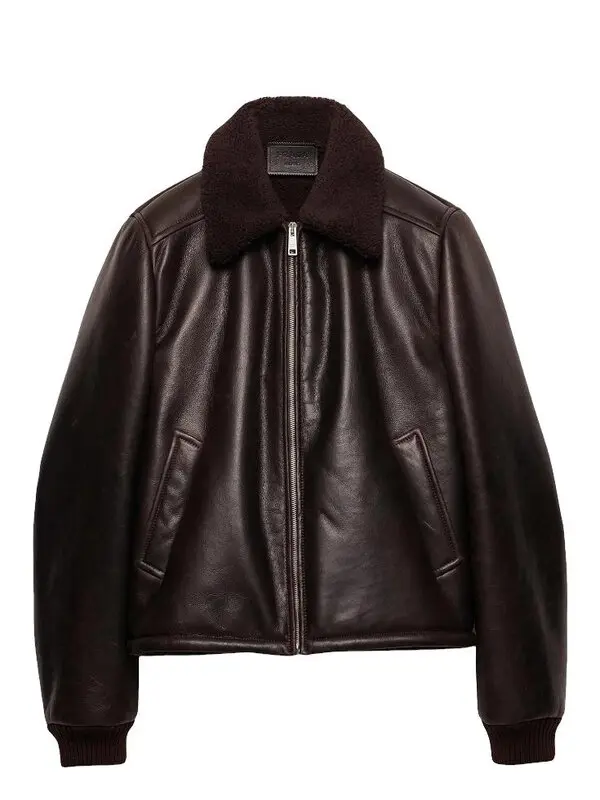 Prada Leather And Shearling Jacket - Brown