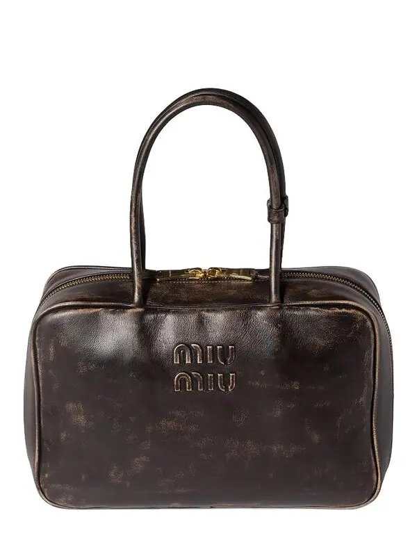 Miu Miu Beau Nappa Leather Top Handle Bag - Brown