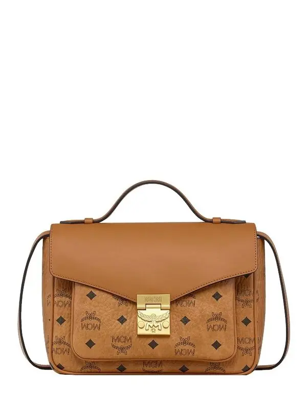 Mcm Small Tracy Visetos Canvas Satchel - Cognac