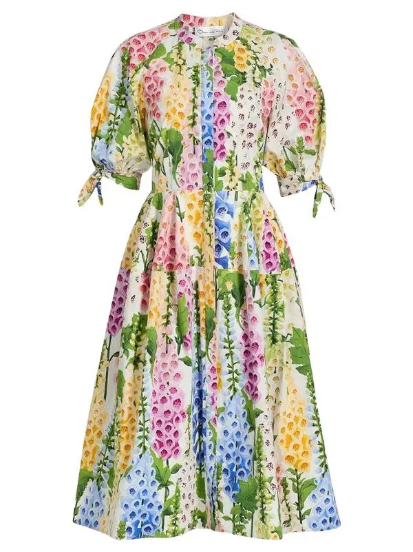 Oscar De La Renta Floral Stretch-cotton Poplin Midi-dress - White Multi