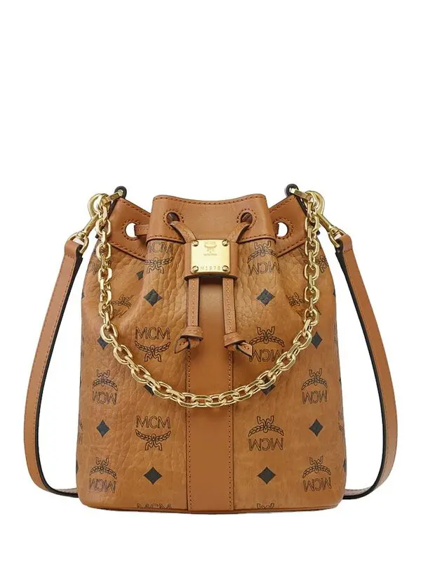 Mcm Dessau Vi Drawstring Mini Bucket Bag - Cognac