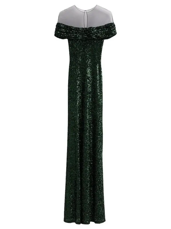Naeem Khan Off-the-shoulder Illusion Stretch Sequin Gown - Emerald