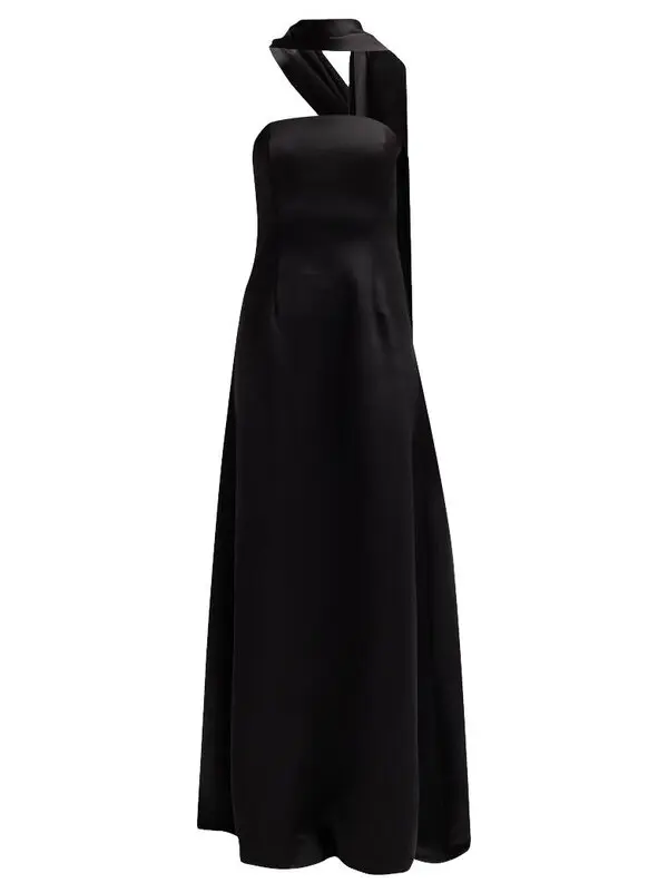 Ramy Brook Karma Satin Scarf Gown - Black