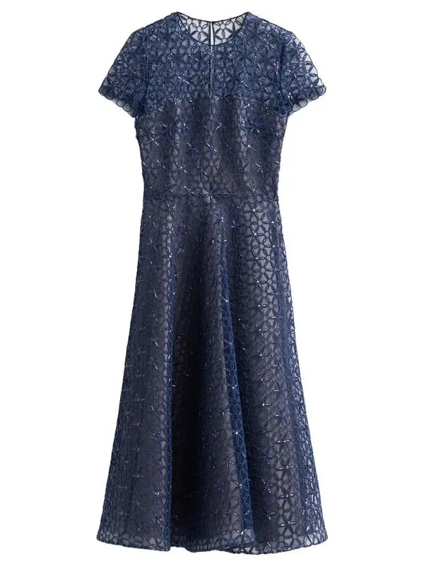 Naeem Khan Floral Corded A-line Cocktail Dress - Navy
