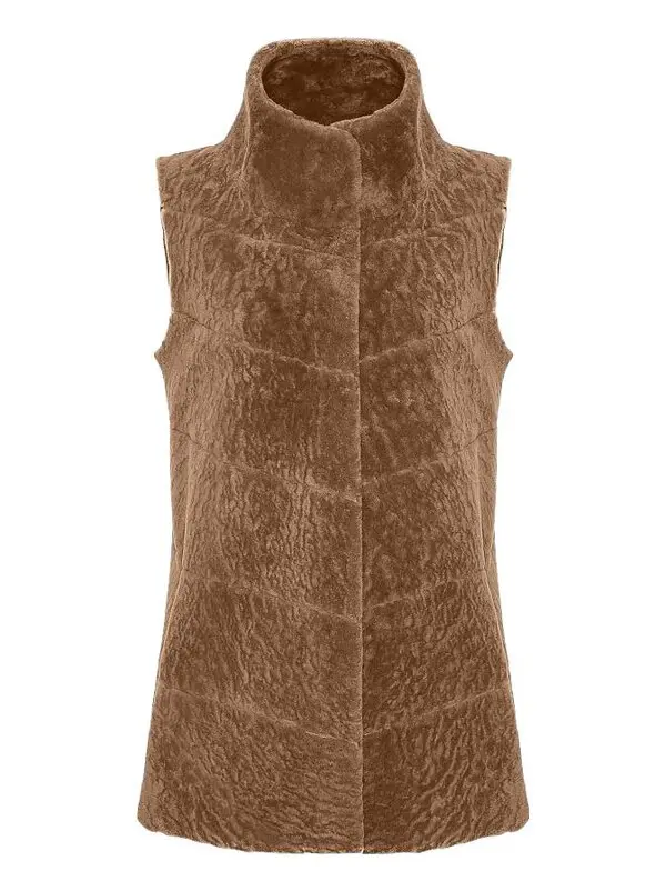 Gorski Reversible Textured Shearling Lamb Vest - Camel