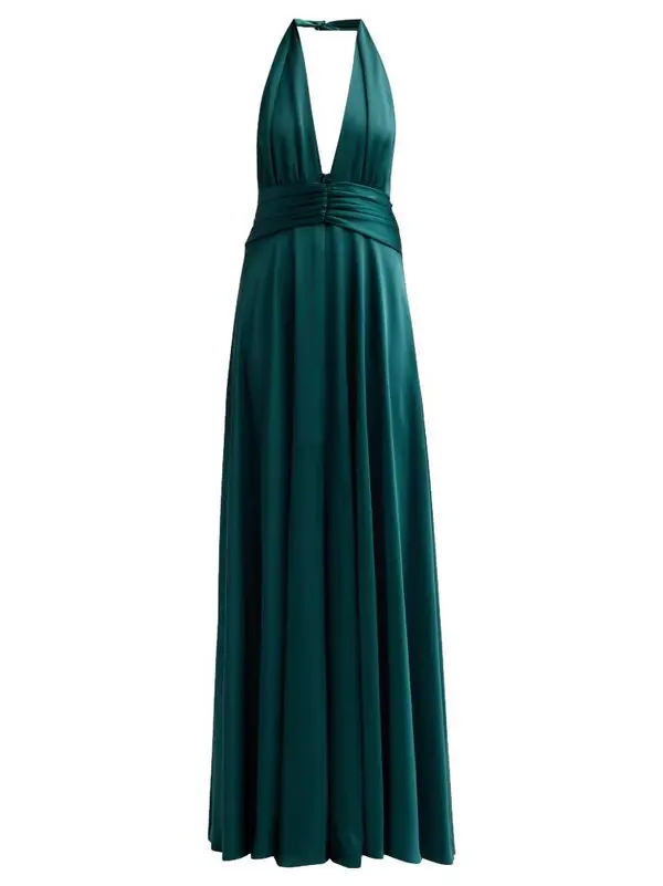 Ramy Brook Jasmine Backless Plunging Halter Gown - Deep Emerald